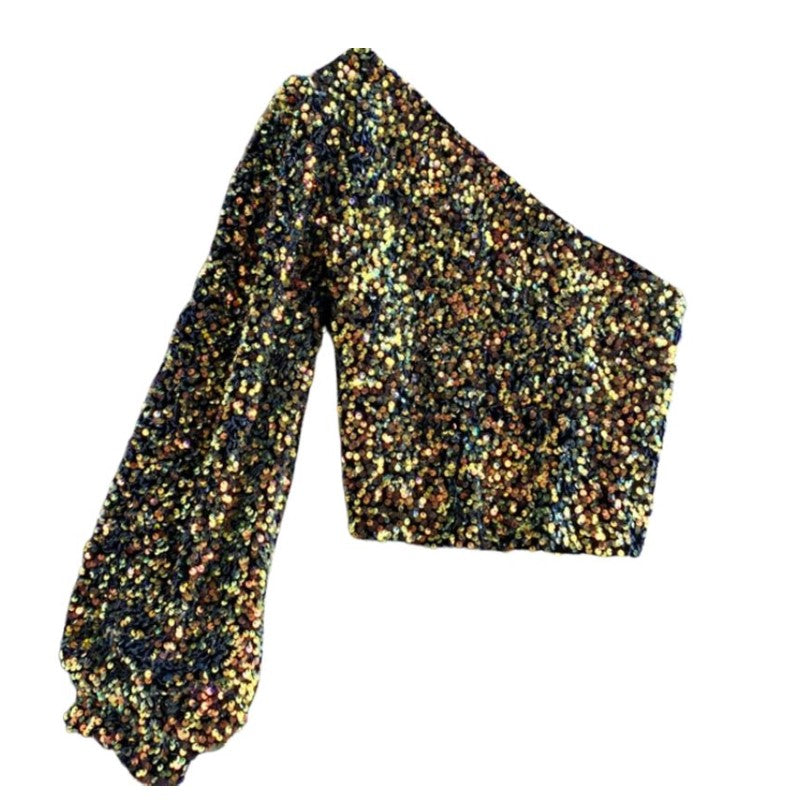 Glitter Top Dames One Shoulder | Glitter Kleding